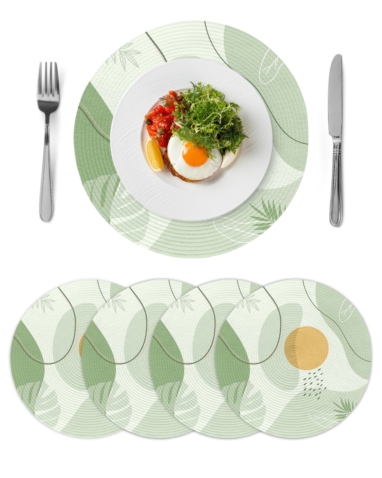Boho Green,Round Placemats Set of 4 for Dinning Tables,Heat-proof ...