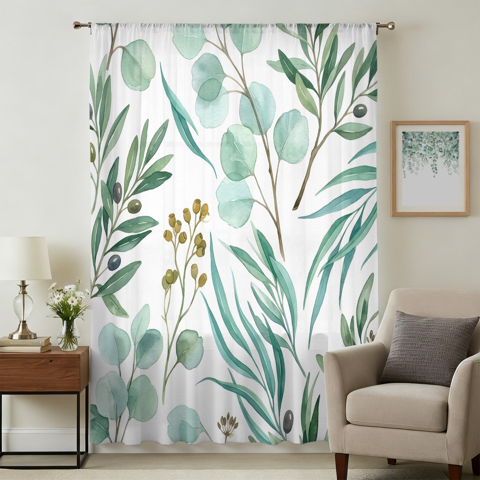 Boho Green Sheer Curtains 63 Inch Length for Bedroom, Spring Summer ...
