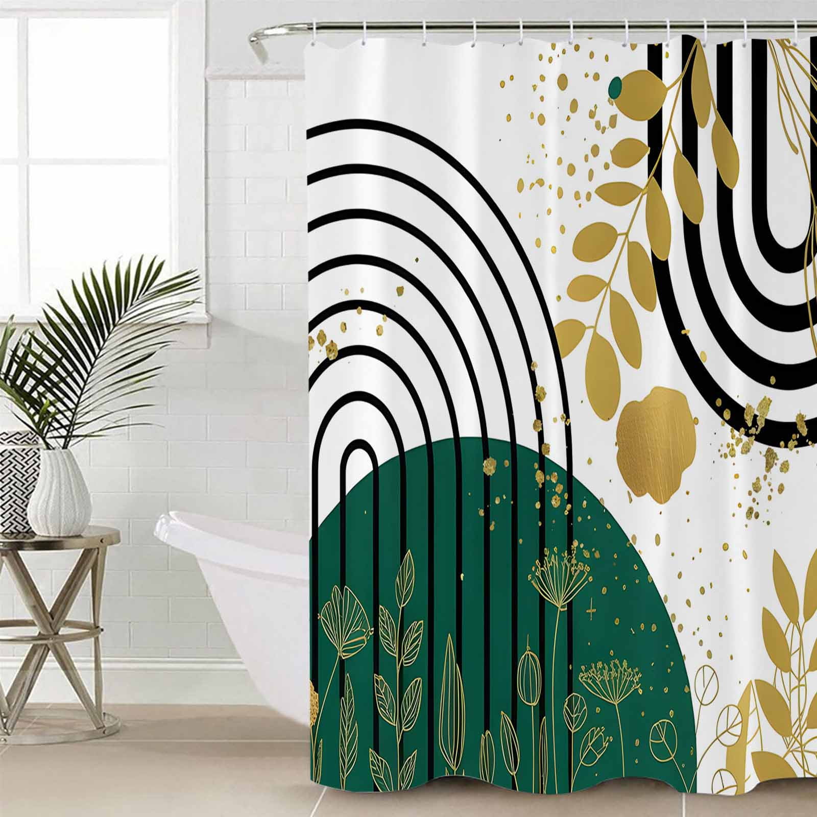 Boho Green Shower Curtain Set, Waterproof Shower Curtains for Bathroom ...