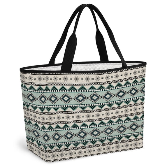 Boho Green Striped Beach Bag for Women, Large Breathable Mesh Beach ...