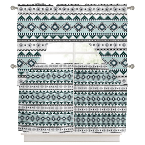 Boho Green Striped Kitchen Curtains Swag Valance and Tier Curtains Set ...