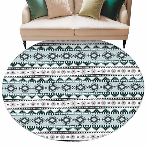 Boho Green Striped Round Rug 6ft Washable Circle Kitchen Rugs Non Slip ...