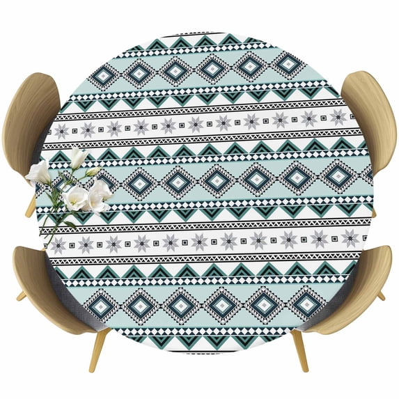 Boho Green Striped Round Tablecloth 55-60 Inch Round Fitted Table Cloth ...