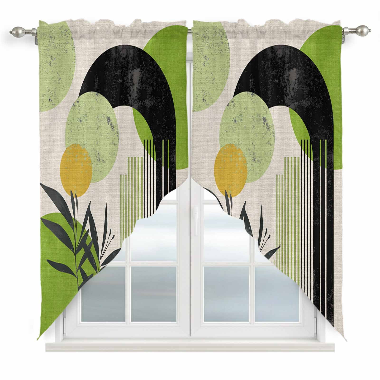 Boho Green Swag Curtain Valance for Window 2 Panels Modern Abstract ...