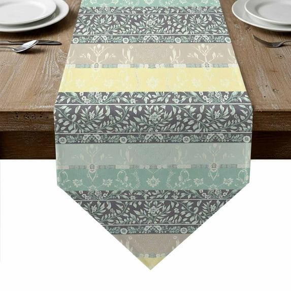 Boho Green Table Runner Linen Burlap Table Runner 48 Inches Long Stripe ...