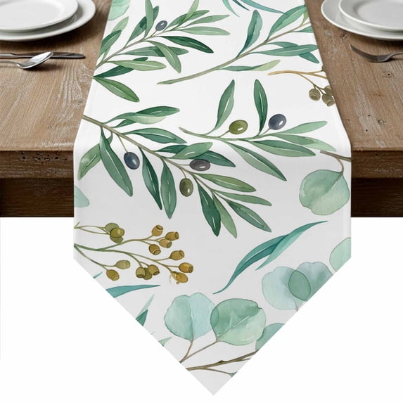 Boho Green Table Runner Linen Burlap Table Runner 90 Inches Long Spring ...