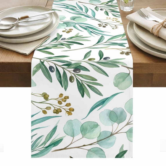 Boho Green Table Runner Spring Summer Botanical Leaf Plant Tablerunners ...