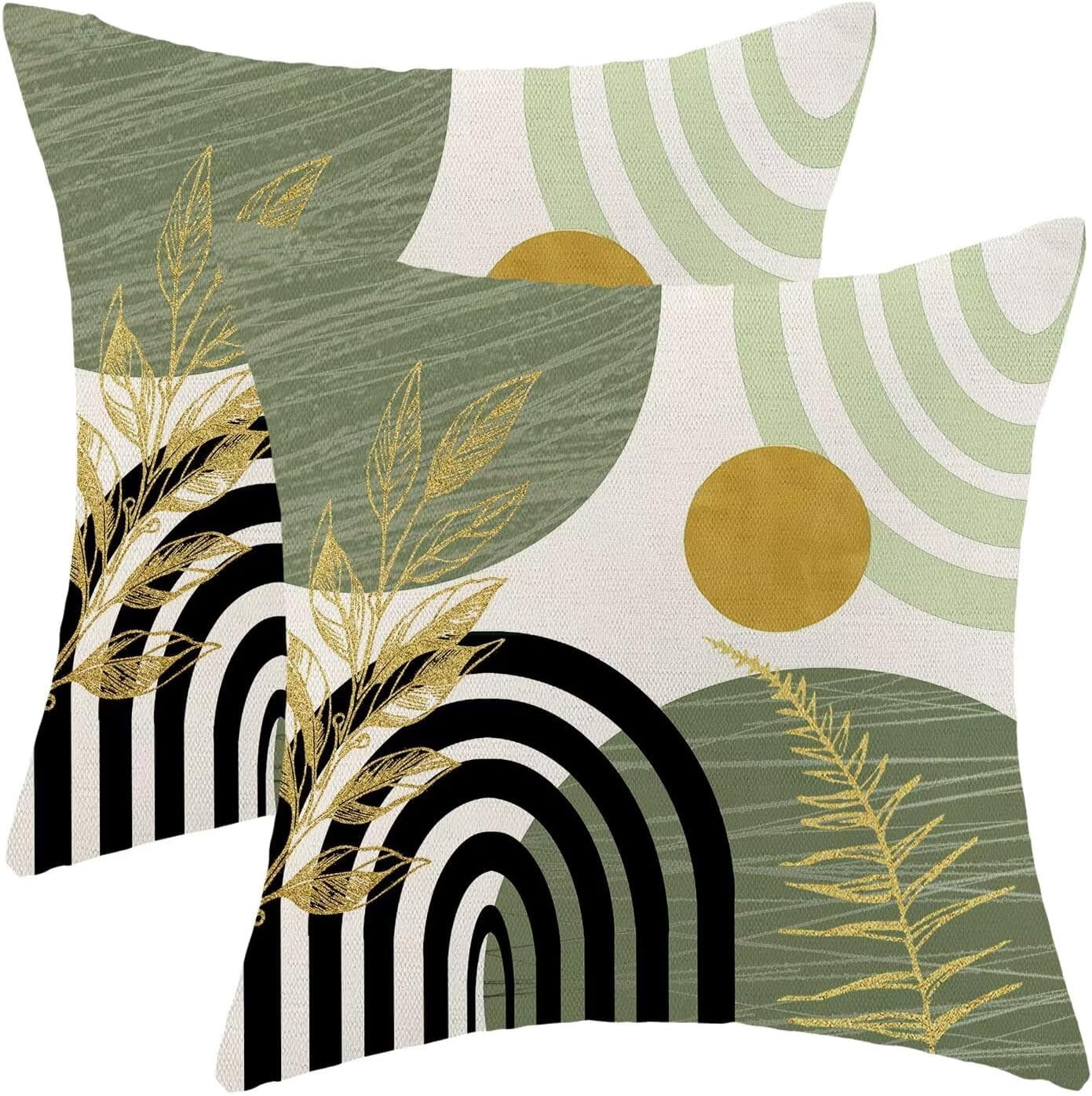 Boho Green Throw Pillow Covers 18x18 Inch Set of 2, Mid Century ...