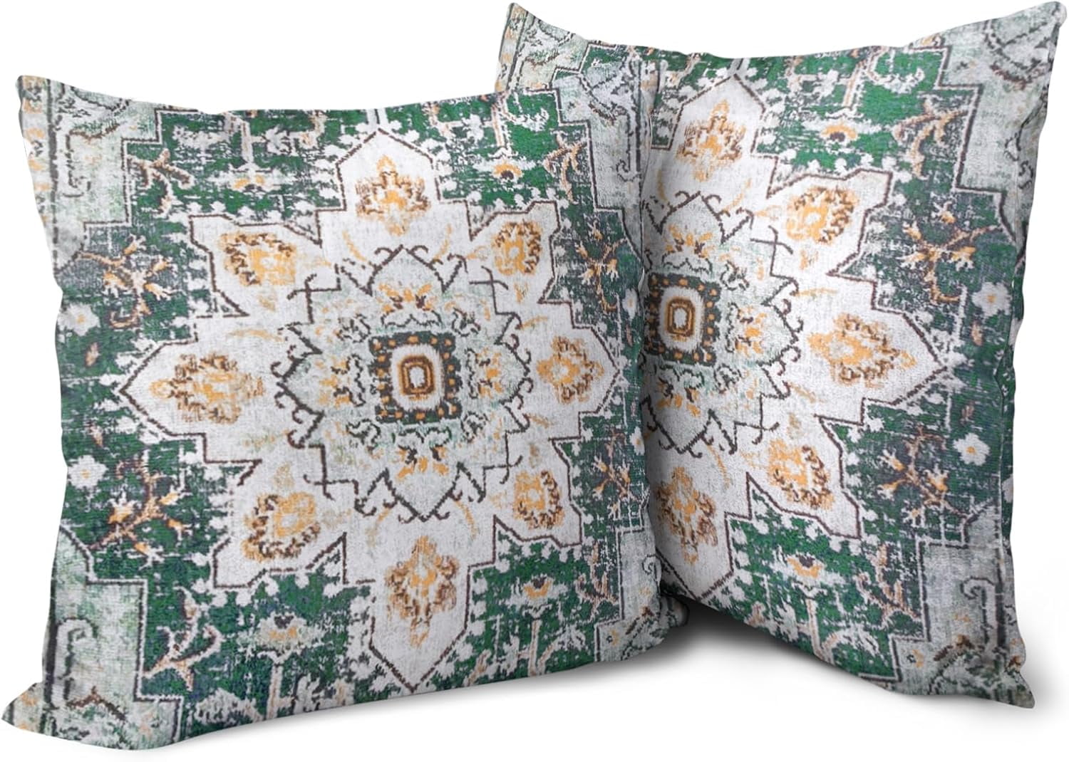 Boho Green Throw Pillow Covers 20x20 inch Set of 2, Bohemian Persian ...