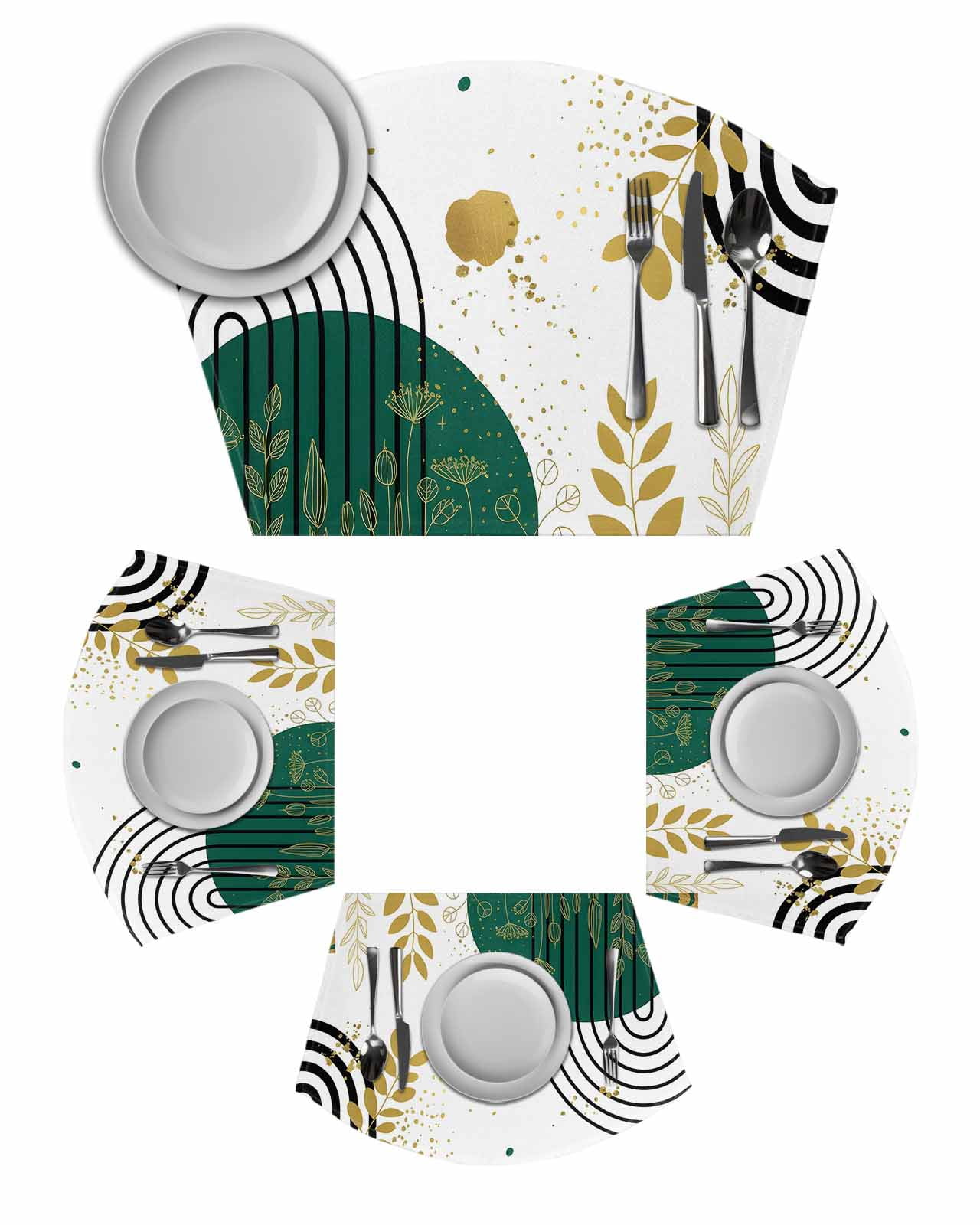 Boho Green Wedge Shaped Placemats Set of 4, Cotton Linen Fan Place Mats ...