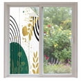 Boho Green Window Privacy Film, Gold Leaf Black Bohemian Plant Circle ...