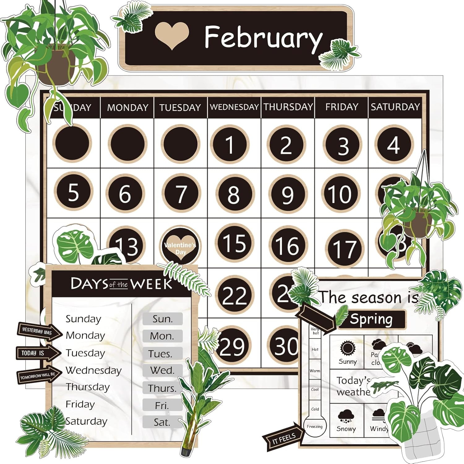 Boho Greenery Calendar Bulletin Board Set Simply CTP Bulletin Board ...