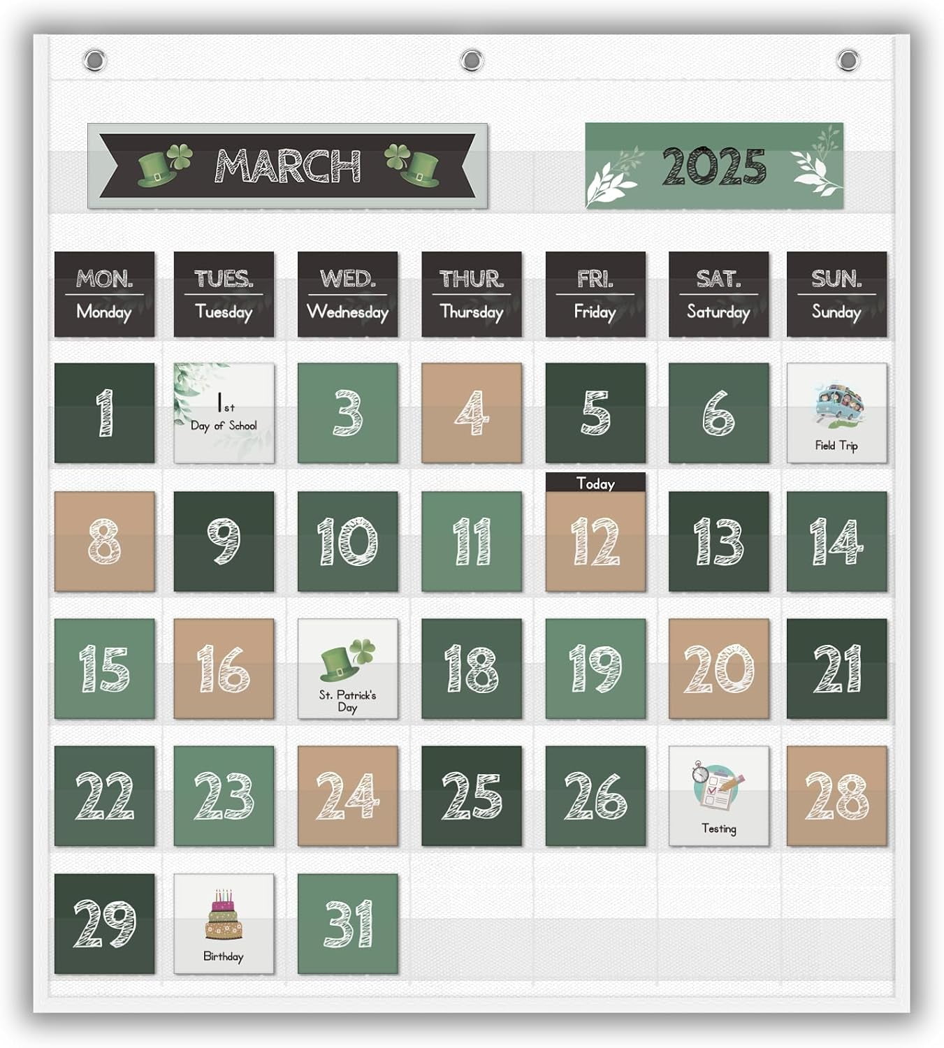 Boho Greenery Calendar Pocket Chart with 82 Cards for Kids Learning ...