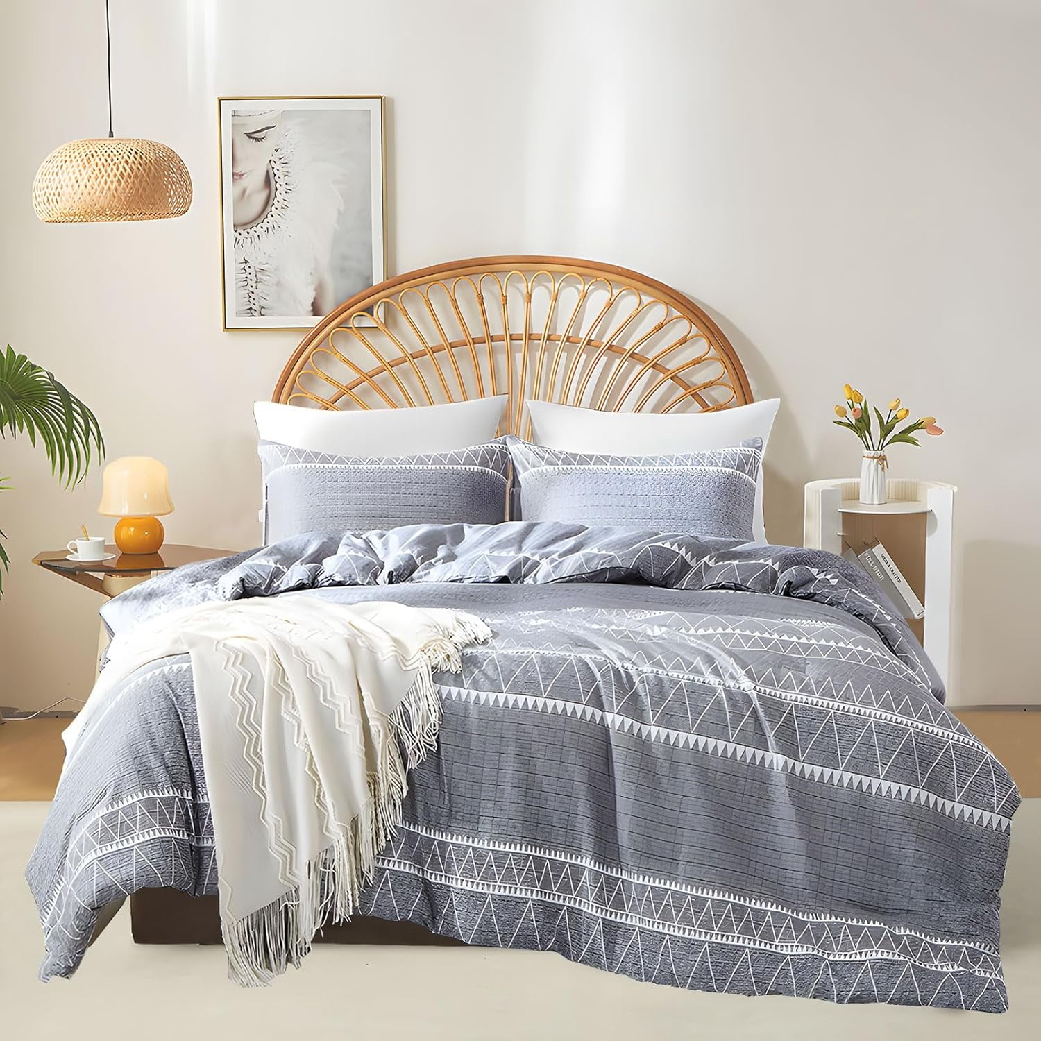 Boho Grey Aztec Comforter Set Twin XL with 2 Pillowcases, Geometric ...