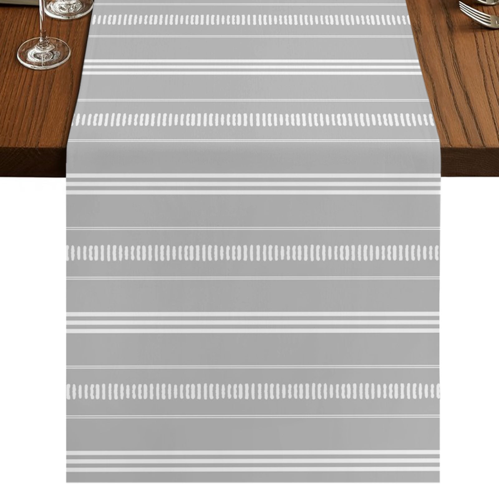 Boho Grey Burlap Cotton Table Runner 13x90 Inches Long, Minimalist ...