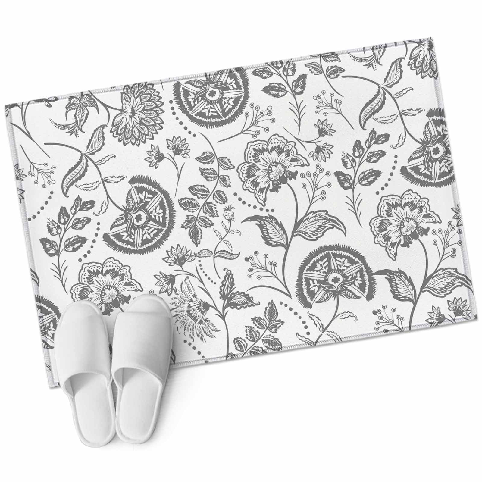 Boho Grey Floral Bathroom Mat 2x3 FT, Non Slip Small Kitchen Mat ...