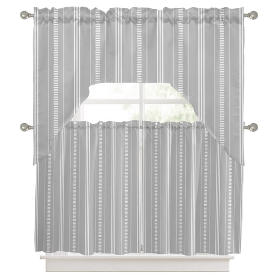Boho Grey Kitchen Curtains Swag Valance and Tier Curtains Set 24 Inch ...