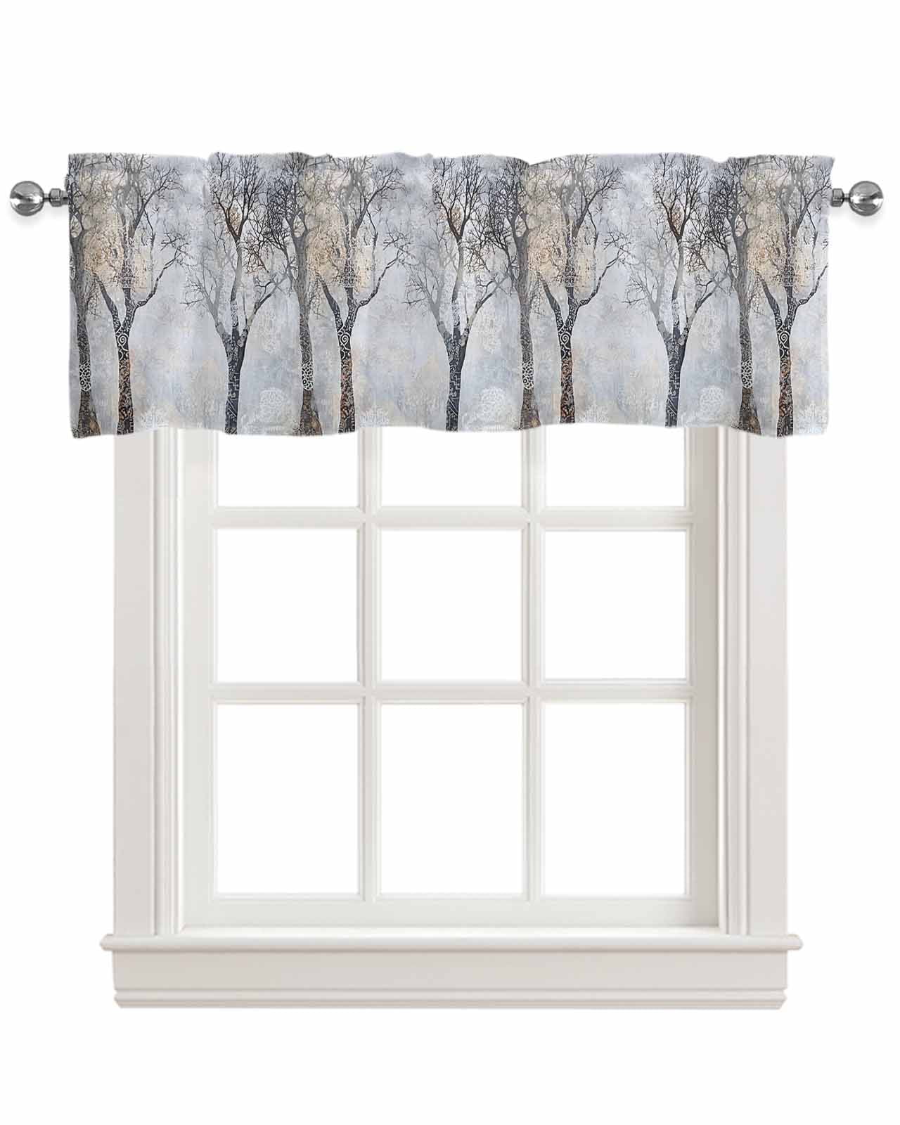Boho Grey Tree Kitchen Valances for Windows Farmhouse Linen Window ...