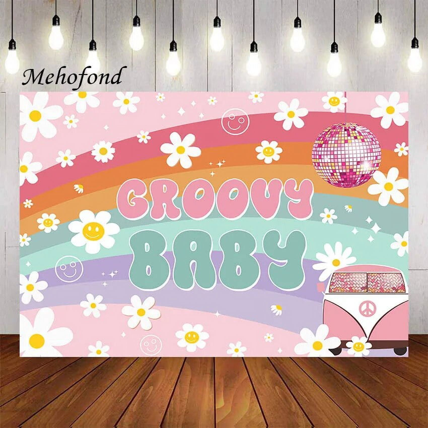 Boho Groovy Hippie Daisy Floral Baby Kid Birthday Party r Backdrop ...