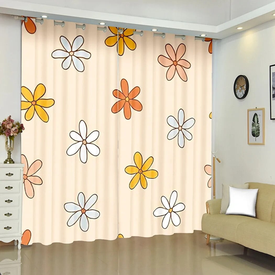 Boho Groovy Retro Curtain Hippie Multicolored Flowers Pongee Fabric ...