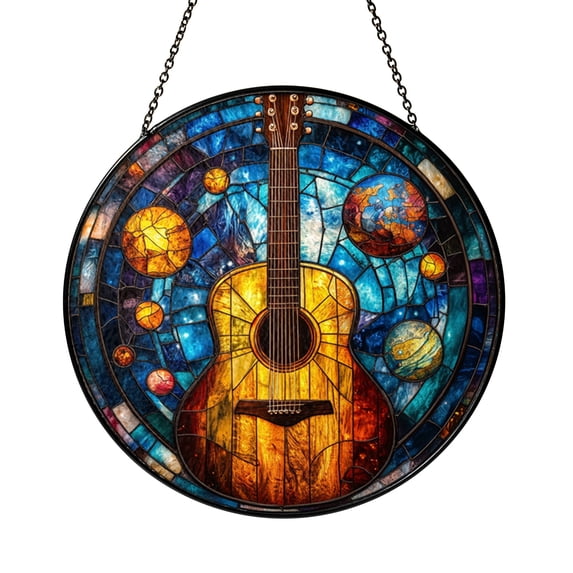 Boho Guitar Window Glass Suncatcher Ornament, Cosmic Music Light ...