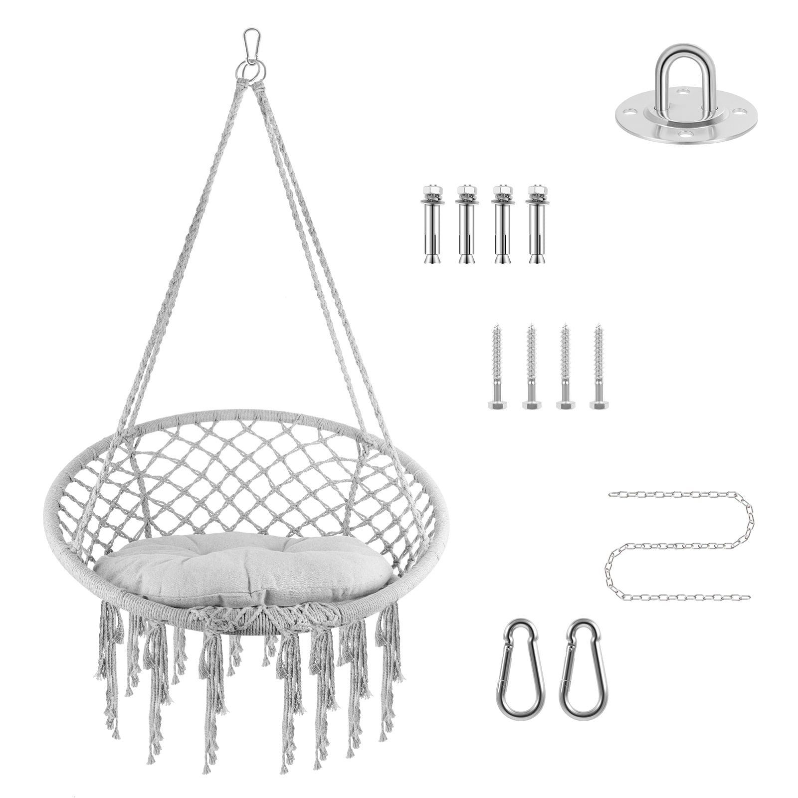 Boho Hammock Chair, Steel Fasteners with Hand-Coiled Rope, Contoured ...