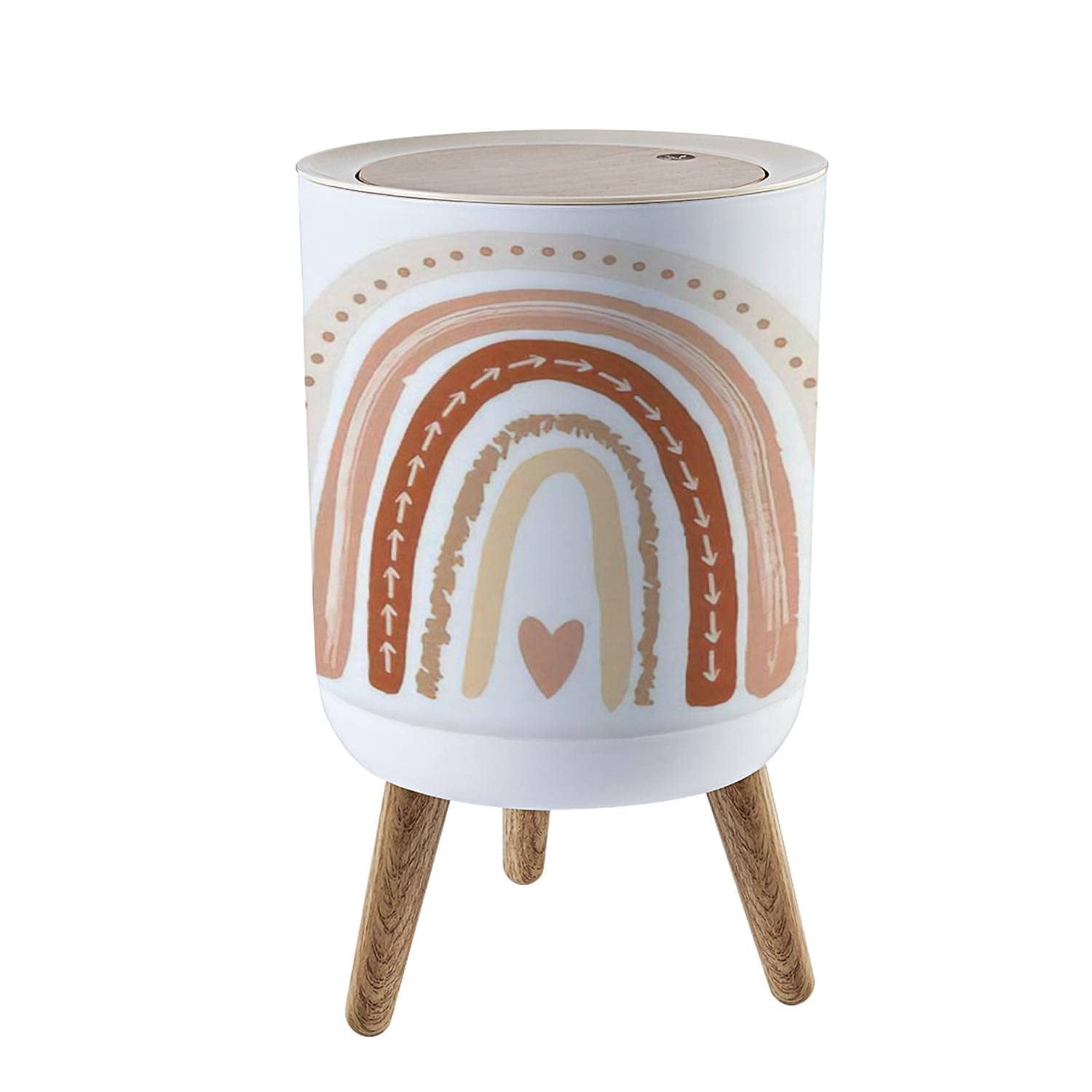 Boho Hand Drawn Rainbows Small Trash Can with Lid – Cute Press Cover ...