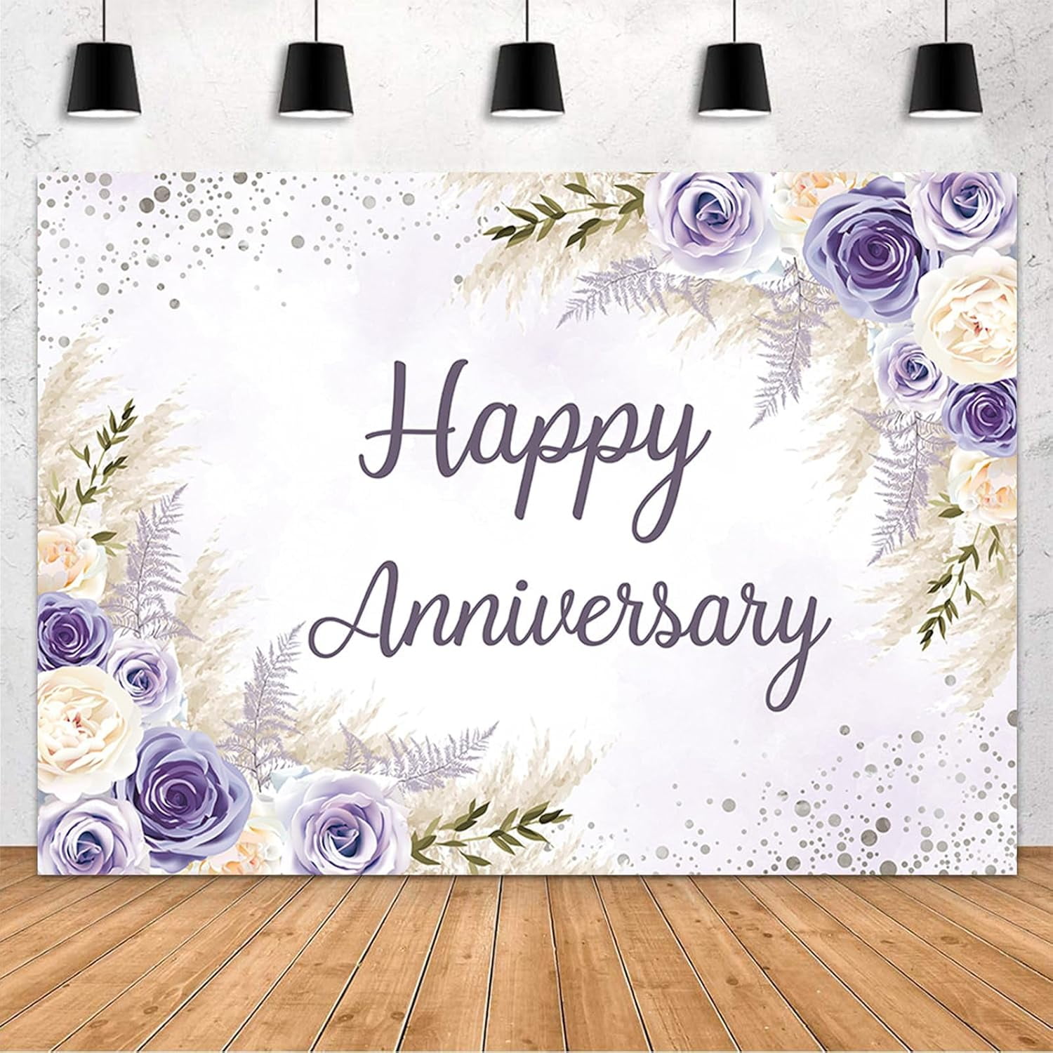 Boho Happy Anniversary Backdrop Purple Floral Bohemia Pampas Grass ...