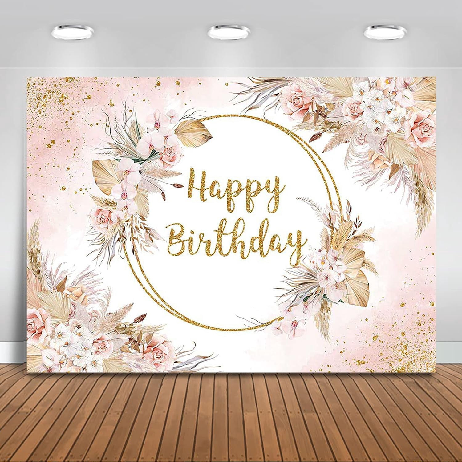 Boho Happy Birthday Backdrop Bohemian Pampas Grass Blush Birthday Party ...