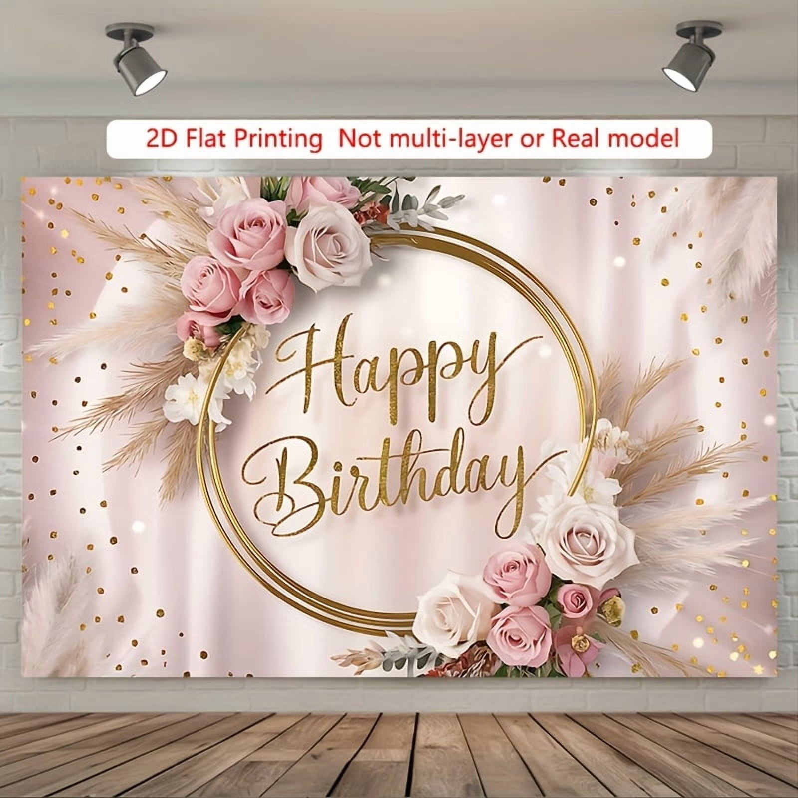 Boho Happy Birthday Backdrop Pink White Rose Birthday Photography ...