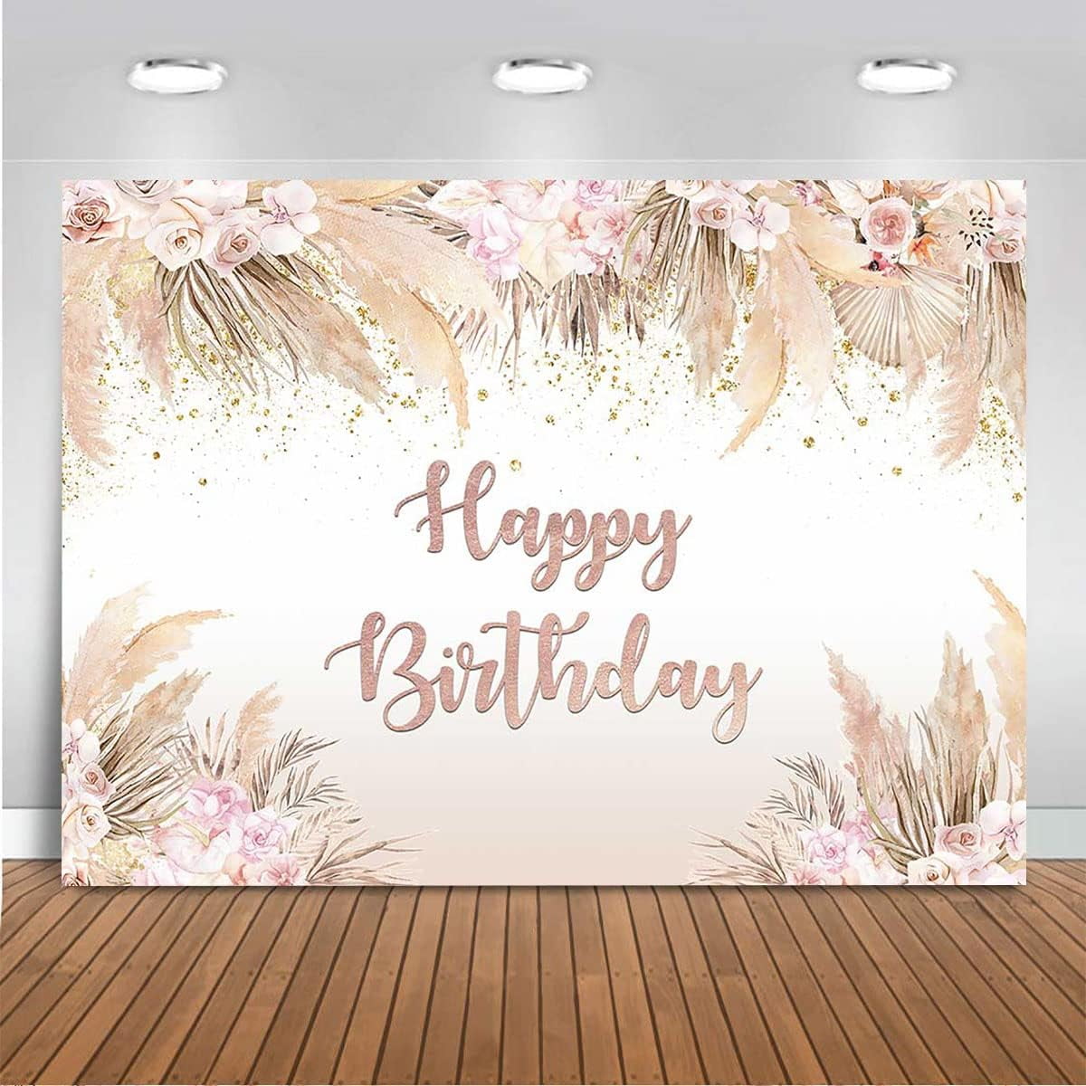 Boho Happy Birthday Backdrop Women Girls Boho Chic Pink Floral Birthday ...