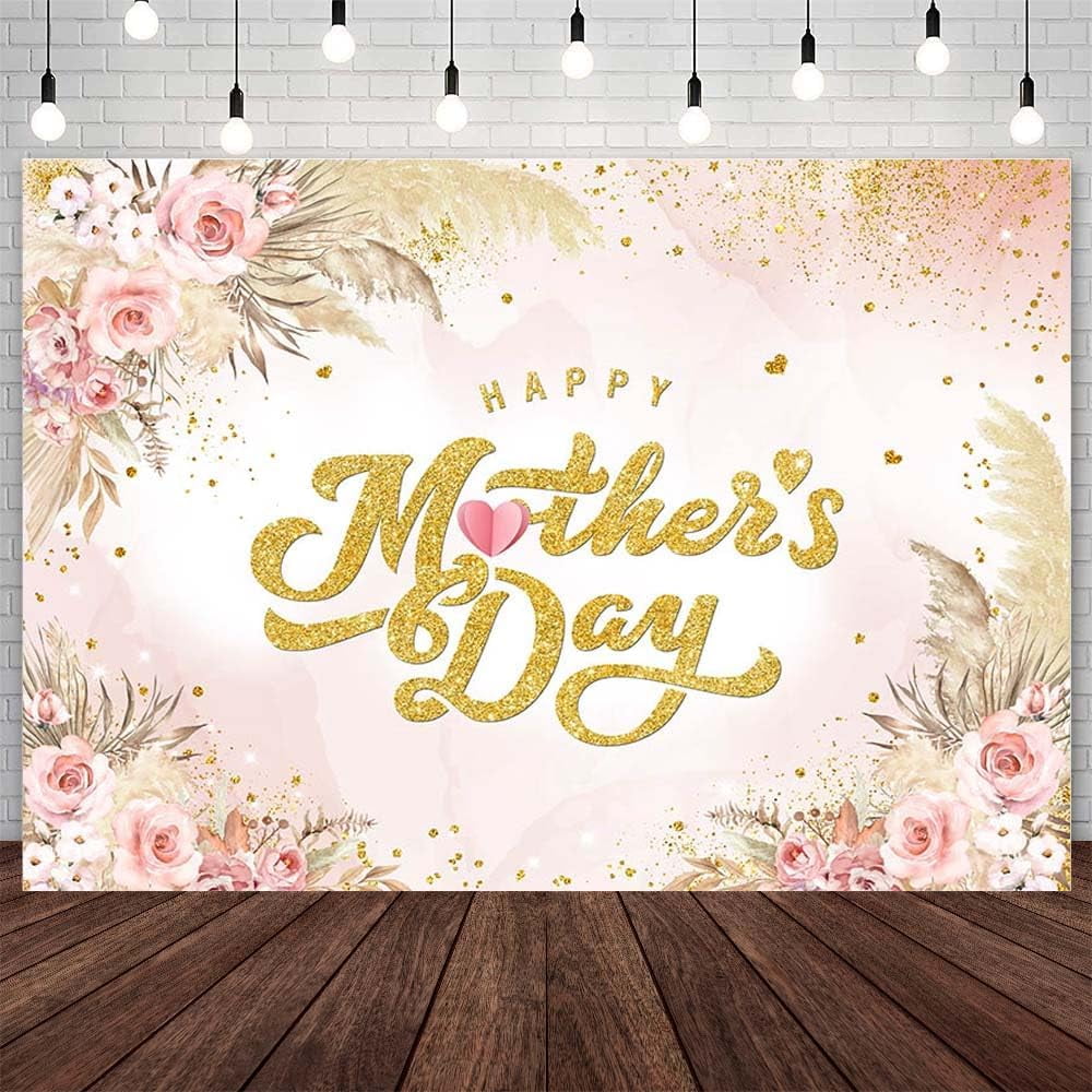 Boho Happy Mother's Day Backdrop Pink Floral Mothers Day Photography ...