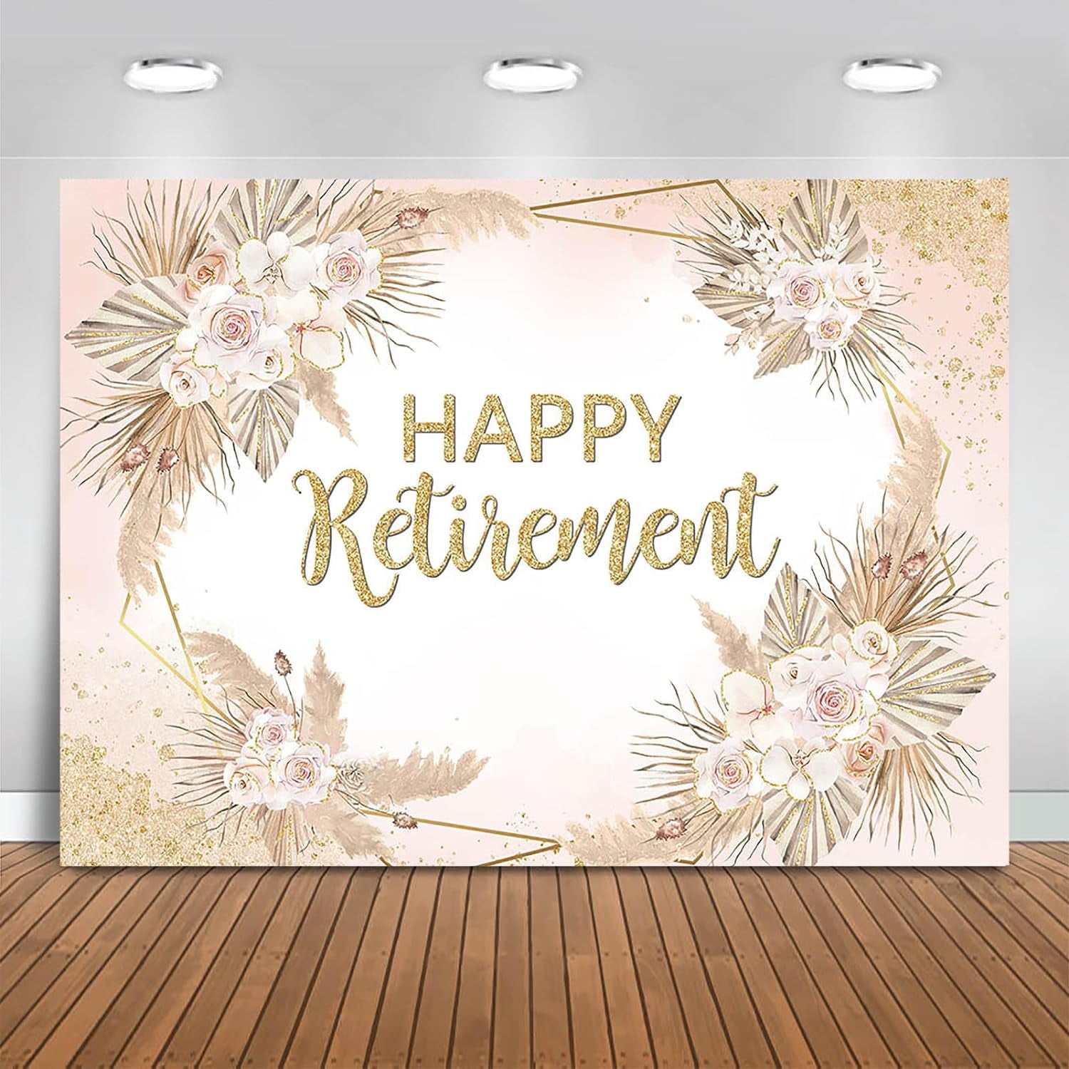 Boho Happy Retirement Backdrop Boho Floral Pampas Grass Happy ...