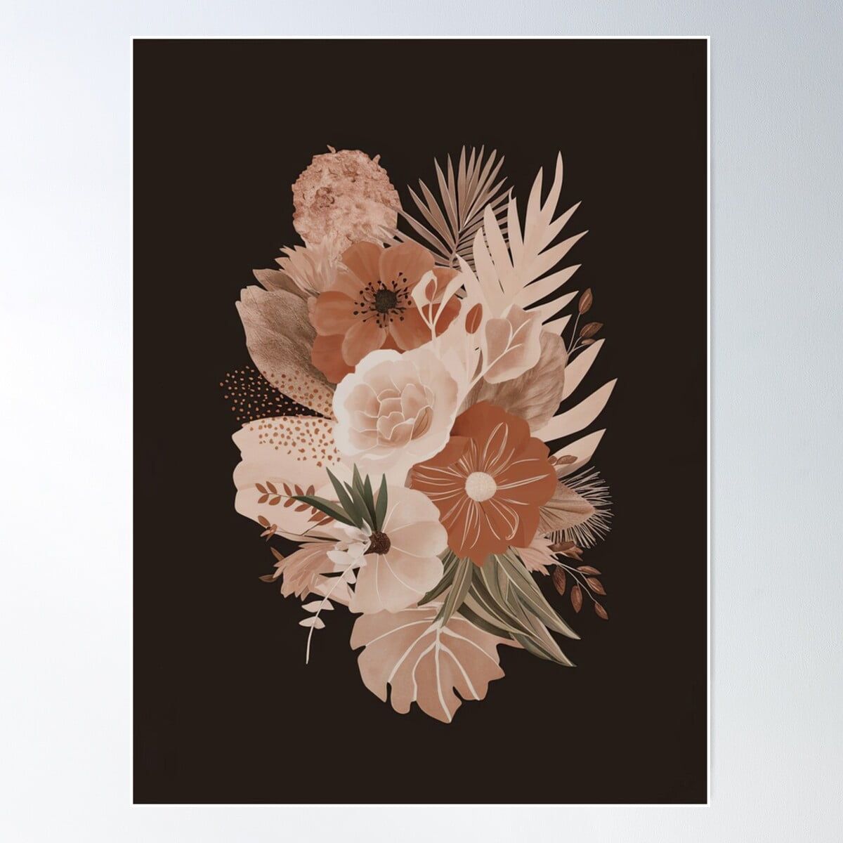 Boho Harmony Terracotta & Brown Art On Black Poster Wall Art Bedroom ...
