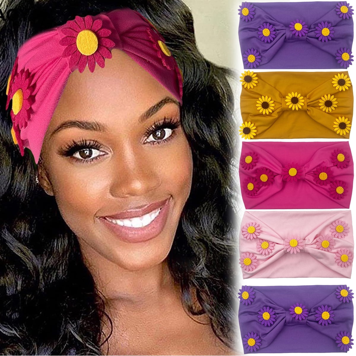Boho Headbands Sunflower Wide Hair Bands Turban Head Wraps Stretch Yoga Head Band African ...