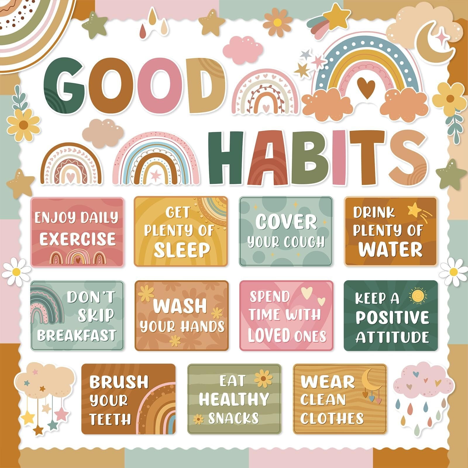 Boho Healthy Bulletin Board Decorations Poster Healthy Habits Poster ...