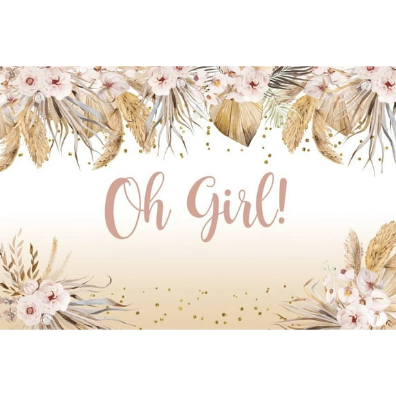 Boho Hello Baby Theme Backdrop Chic Pink Flowers Welcome Oh Sweet Baby ...