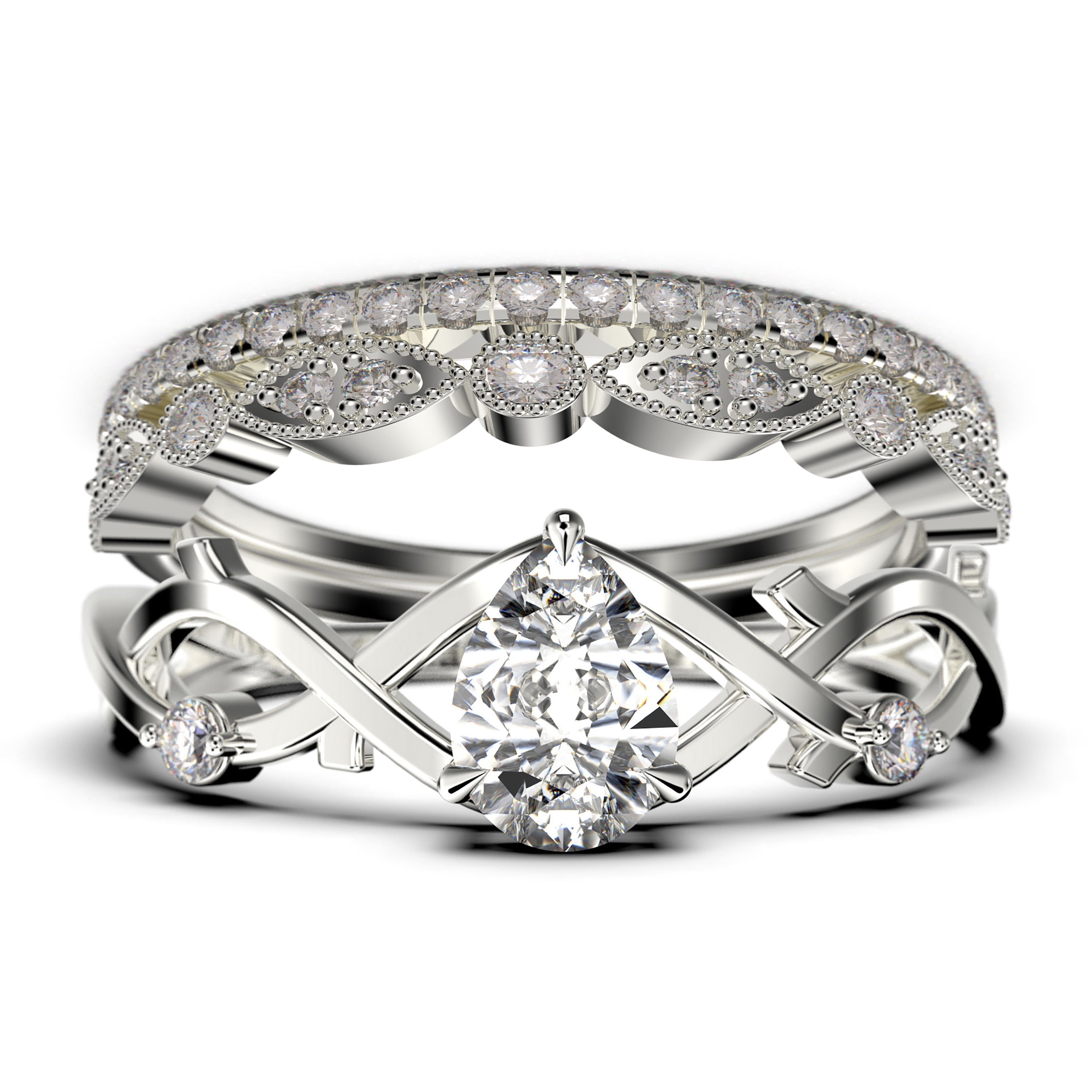 Boho & Hippie 2.10 Carat Pear Cut Diamond Moissanite Unique Engagement Ring, Wedding Ring ...