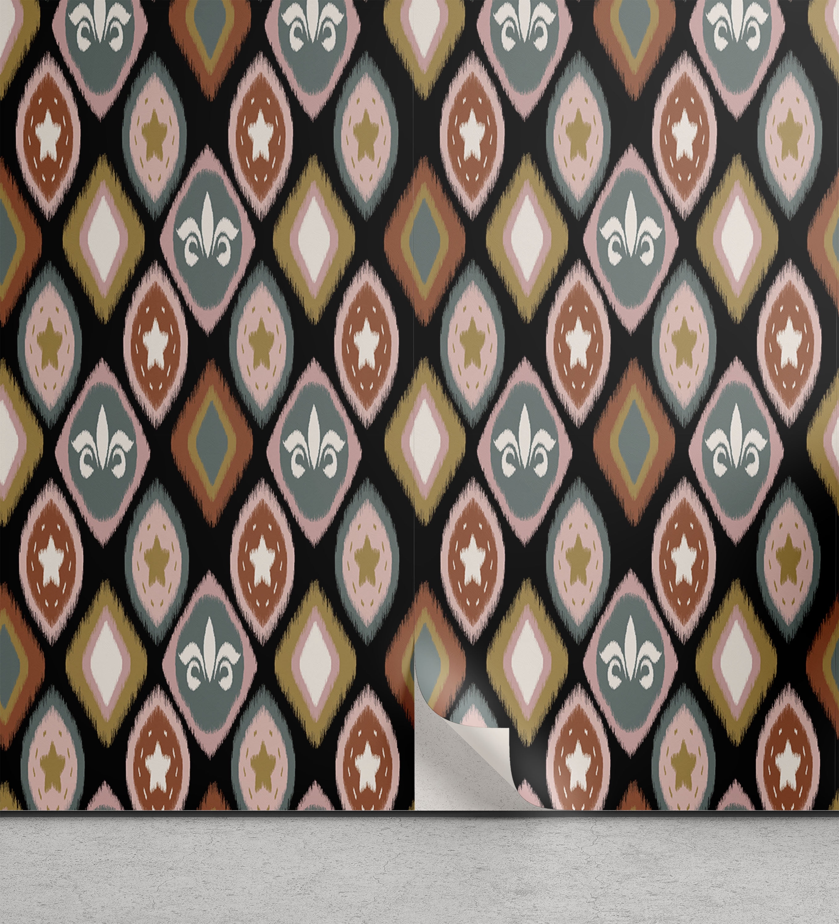 Boho Hippie Peel & Stick Wallpaper, Ornamental Tribal Inspired Diagonal ...