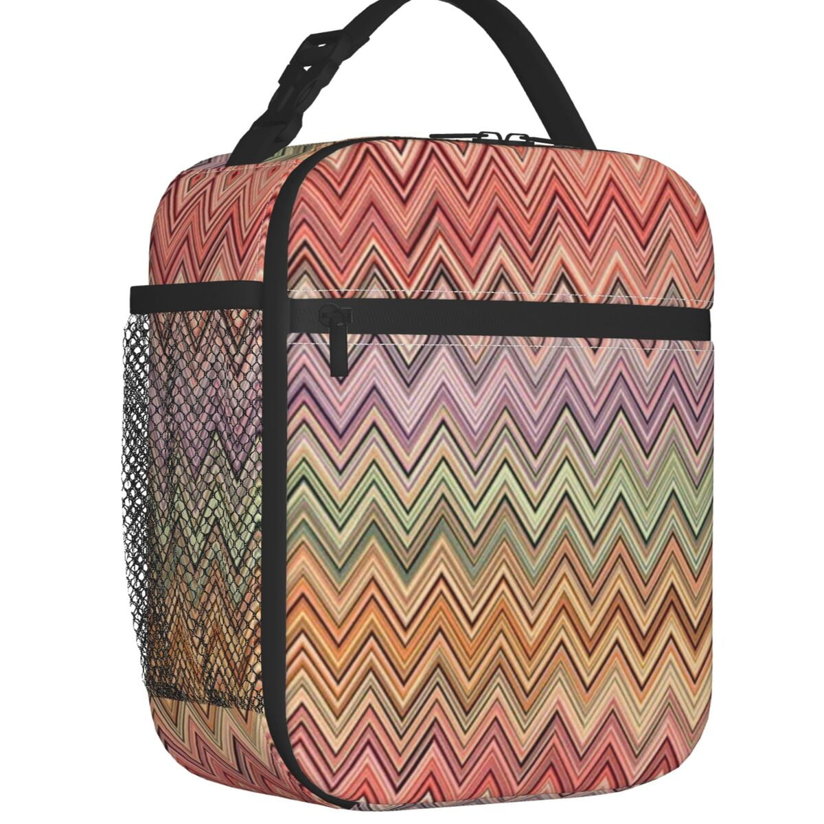 Boho Home Zig Zag Insulated Lunch Bags for Camping Travel Chic Abstract ...