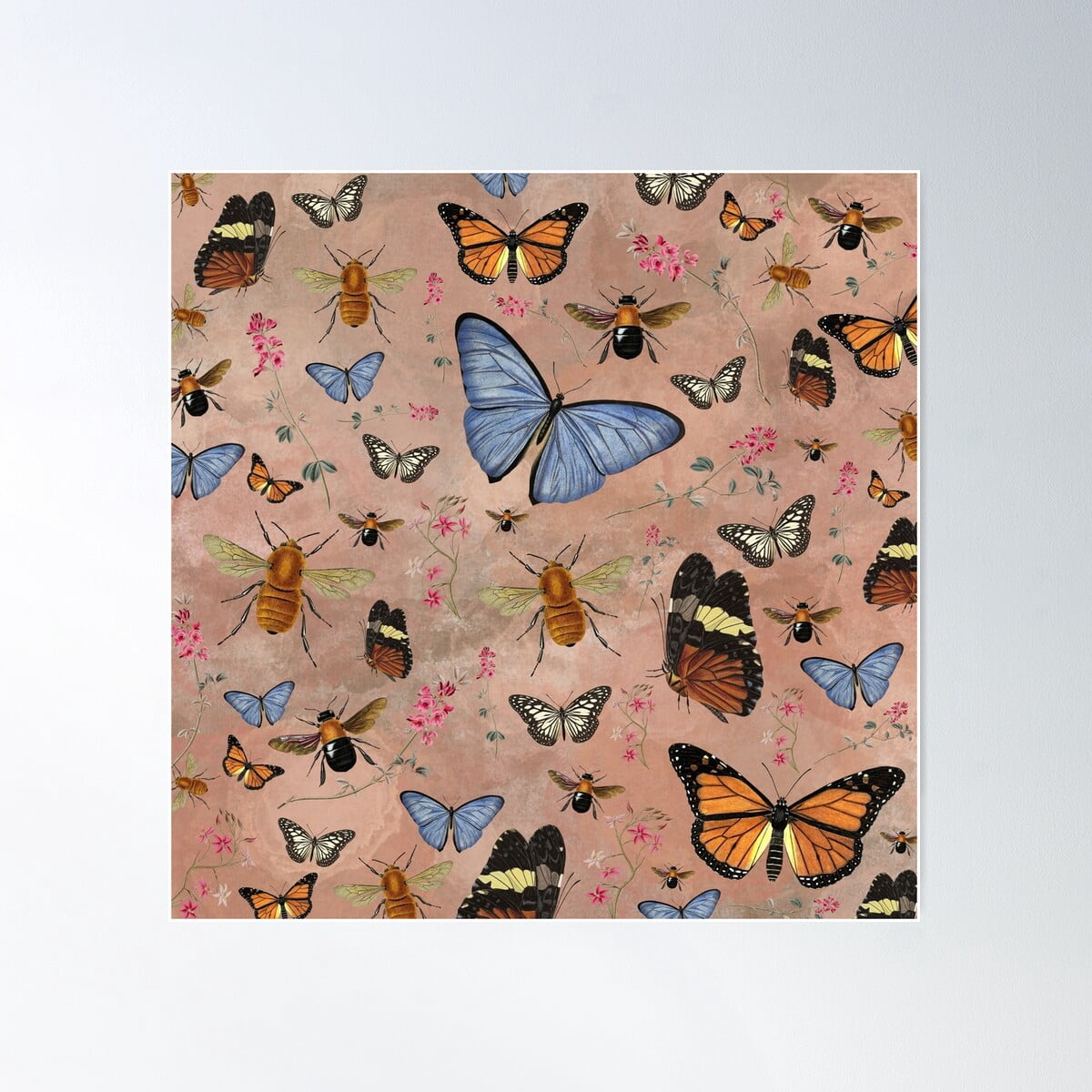 Boho Honey Bee Butterfly Botanical Insects Muted Colors Terracotta ...