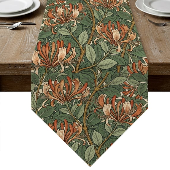Boho Honeysuckle Table Runner Linen Burlap Table Runner 70 Inches Long ...