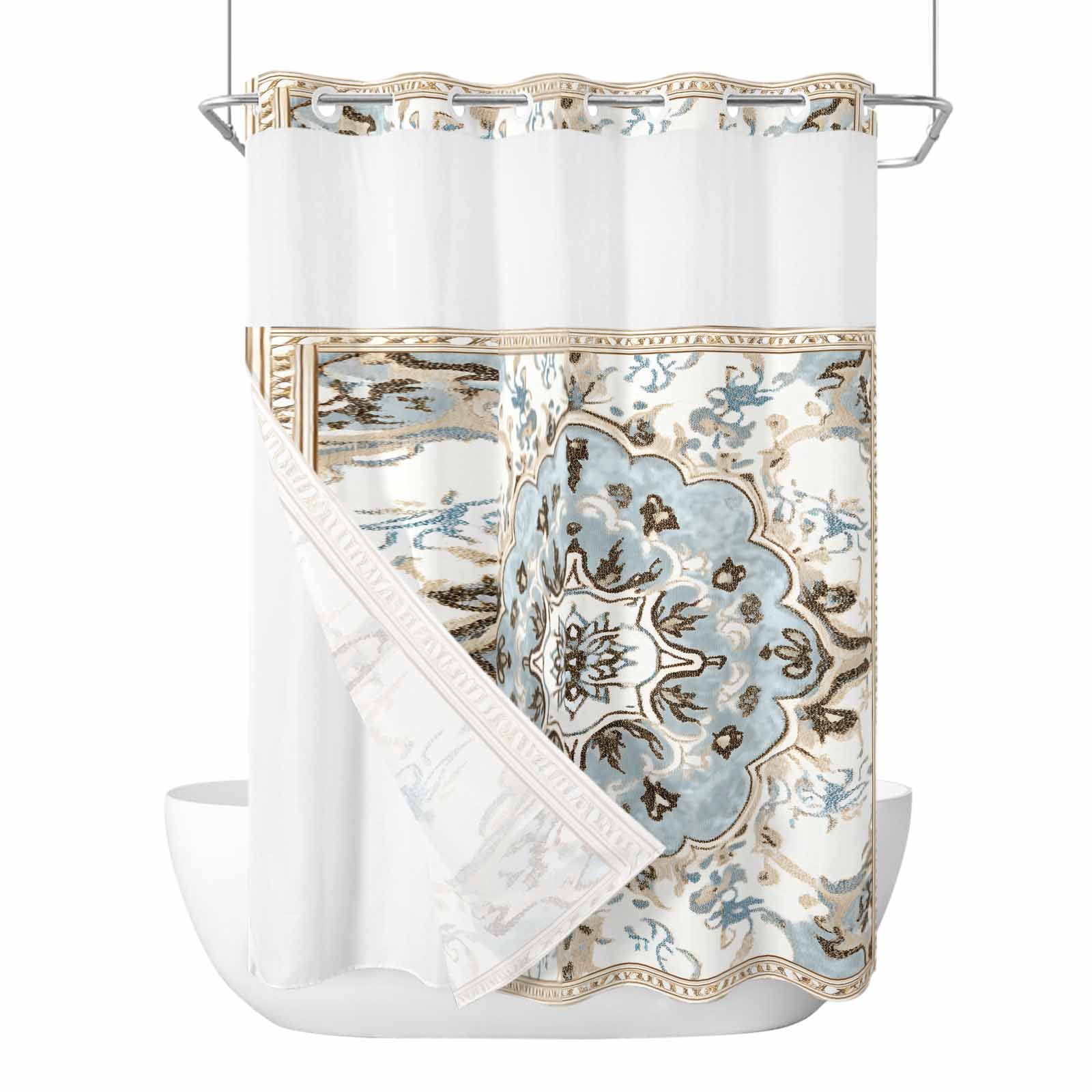 Boho No Hook Shower Curtain Waterproof, Bathroom Curtains with Snap in ...