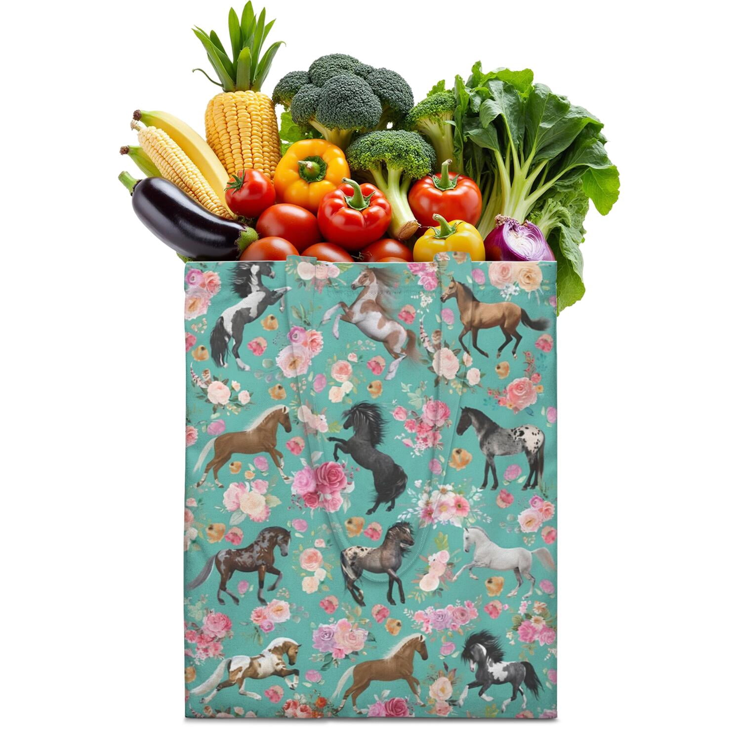 Boho Horse Canvas Tote Bag – Watercolor Floral Pony Art, Vintage Farm ...