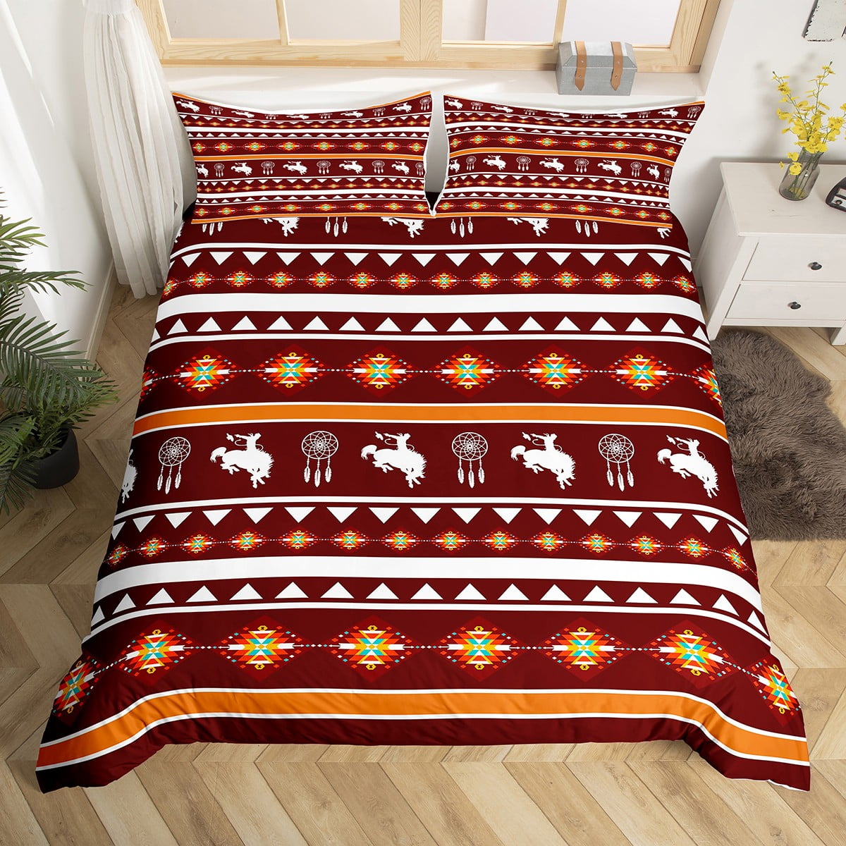 Boho Horse Duvet Cover For Boys Bedroom, Western Decor Bedding Set King ...