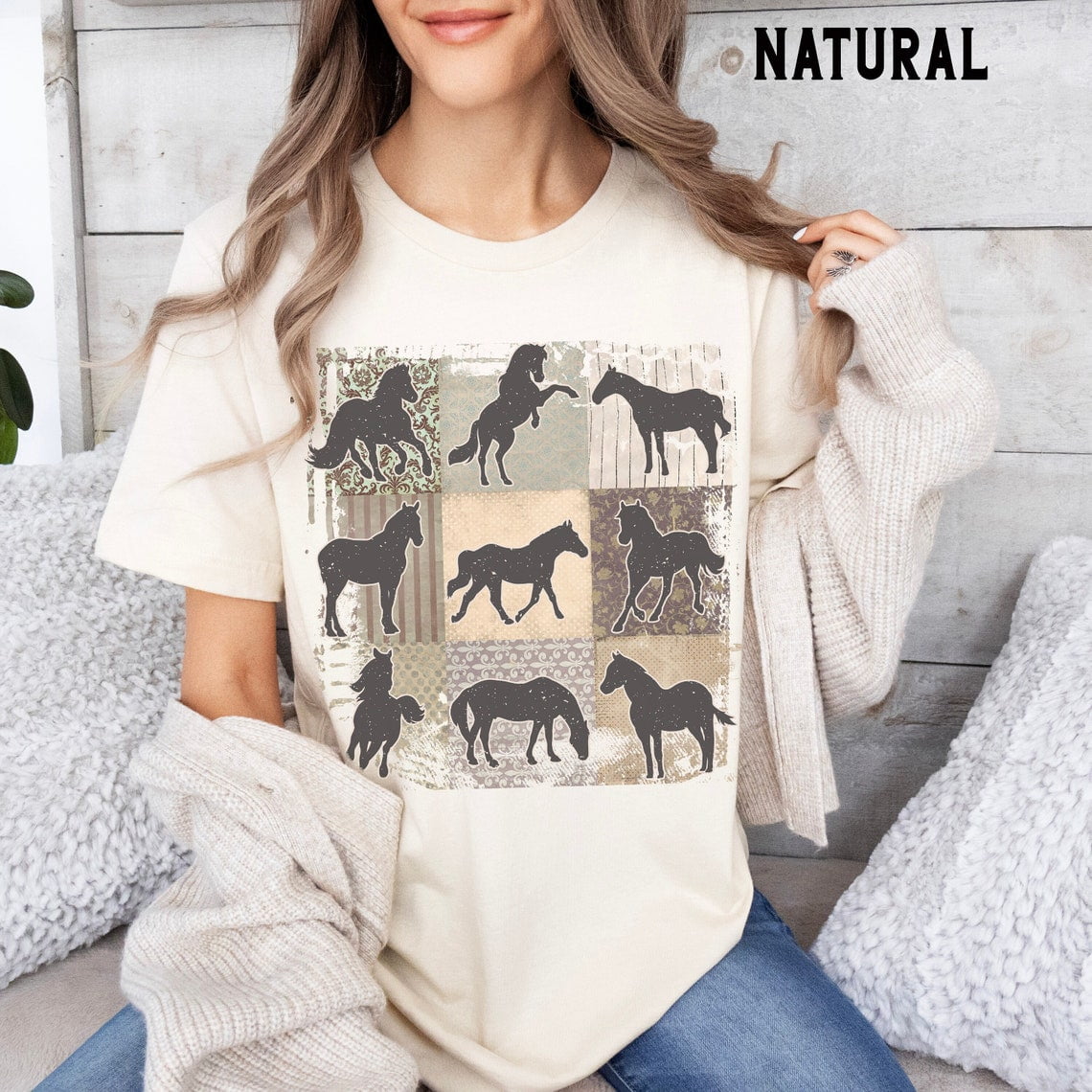 Boho Horse Retro Horse Tee, Barn Girl Western Cottagecore Aesthetic ...