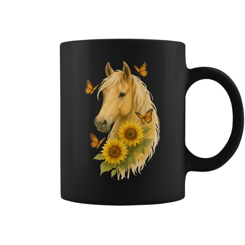 Boho Horse With Sunflowers And Butterflies Cute Farm Animal Coffee Mugs ...