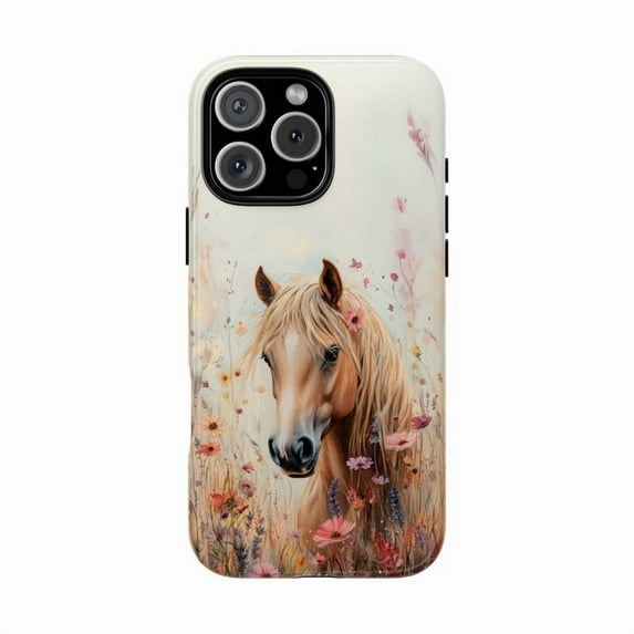 Boho Horse with Wildflowers Tough Case for iPhone 11,12,13,14,15,16 ...