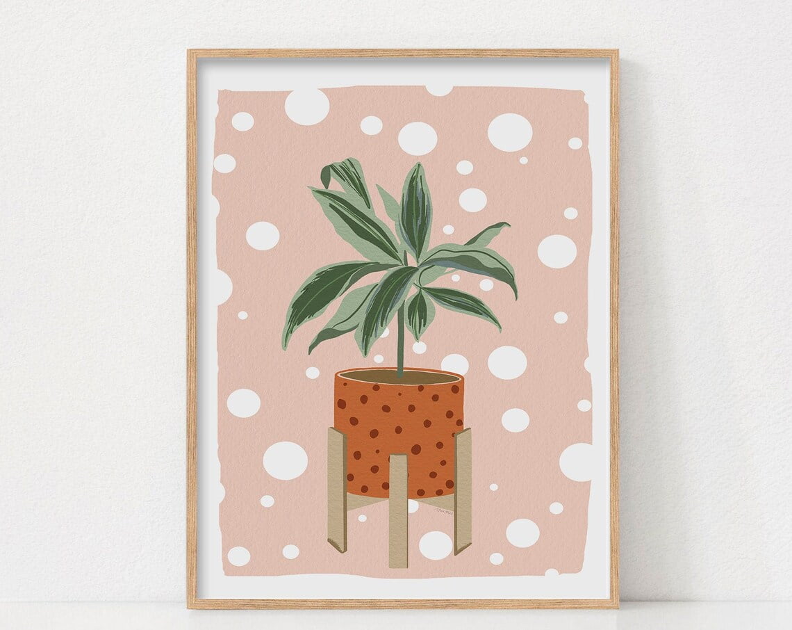 Boho House Plants Wall Art, Plant Poster, Botanical Plant Print, Polka ...