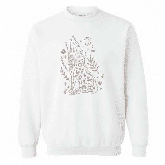 Boho Howling Wolf Retro Nature Animal Adventure Illustration Sweatshirt ...